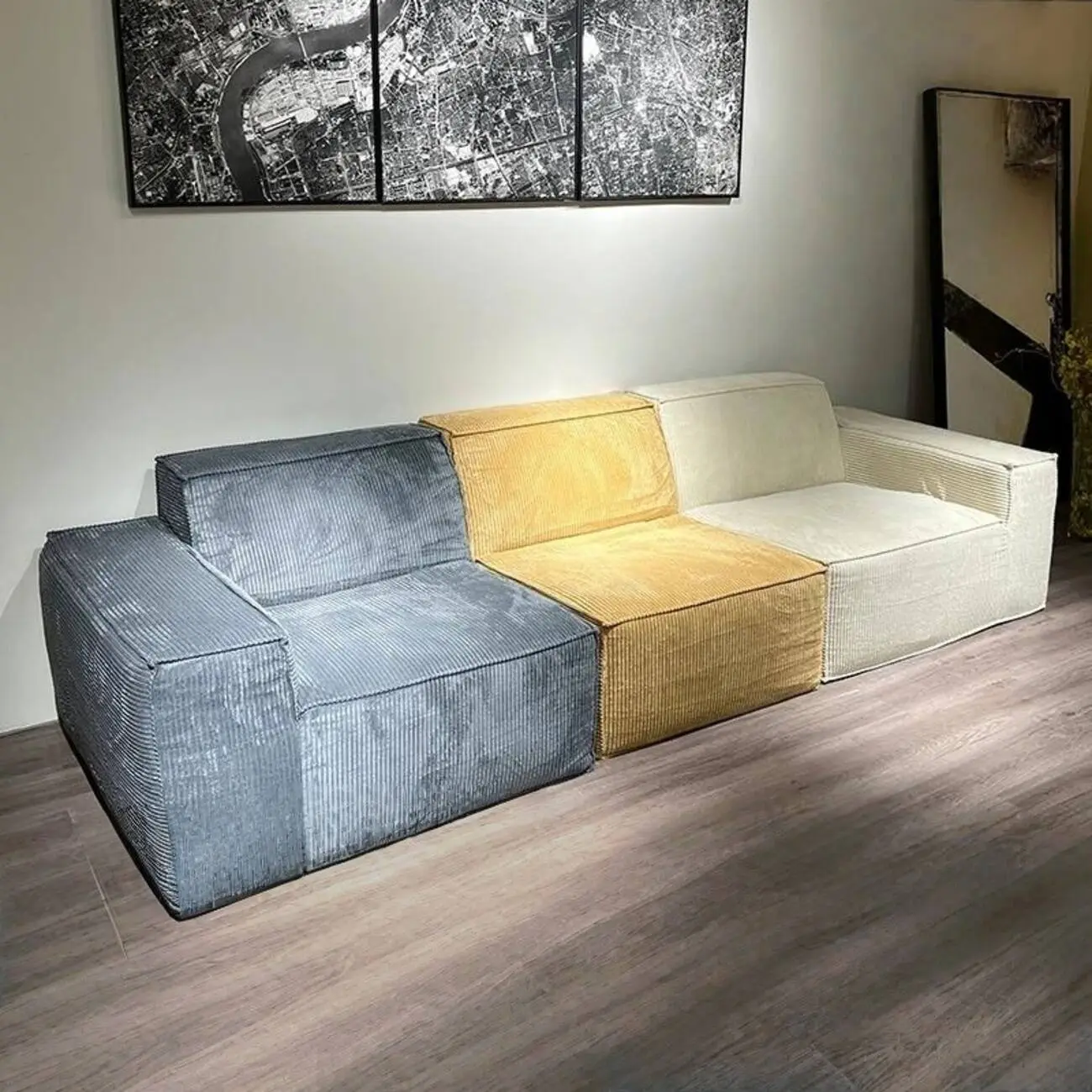 Globe Furnishings - Straight-back Damascus-style sectional sofa